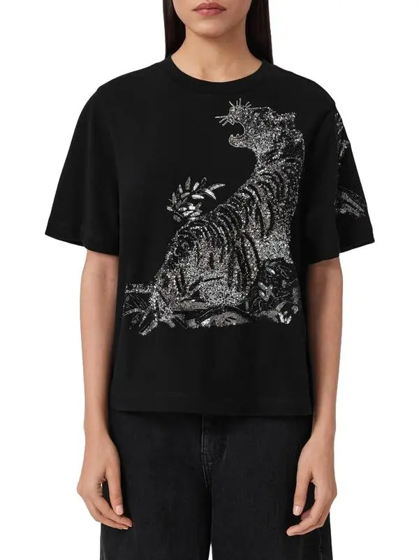 ALLSAINTS Pounce Lisa Embellished Cotton Graphic T-shirt - Black