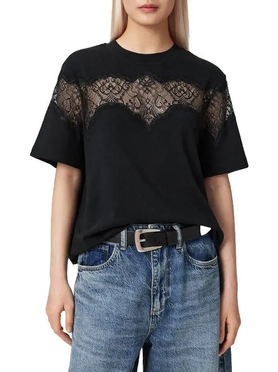 ALLSAINTS Lisa Lace Panel T-shirt - Black