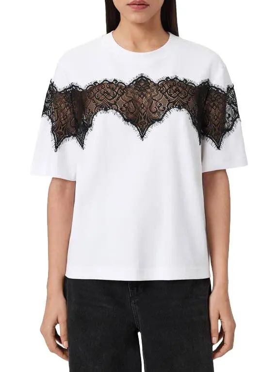 ALLSAINTS Lisa Lace Panel T-shirt - Optic White