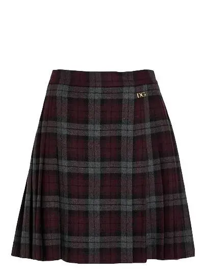 Dolce & Gabbana Flannel Tartan Pleated Mini Skirt - Purple