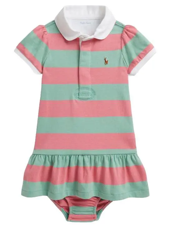 Ralph Lauren Rugby Stripe Cotton Jersey Dress And Bloomers Set - Desert Rose Multi