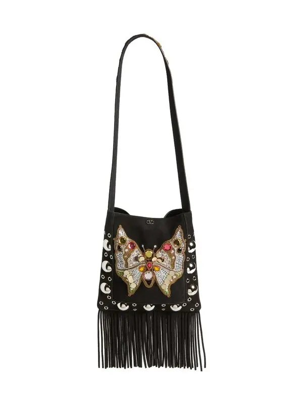 Valentino Garavani Nellcôte Butterfly Suede Crossbody Bag - Multi Black