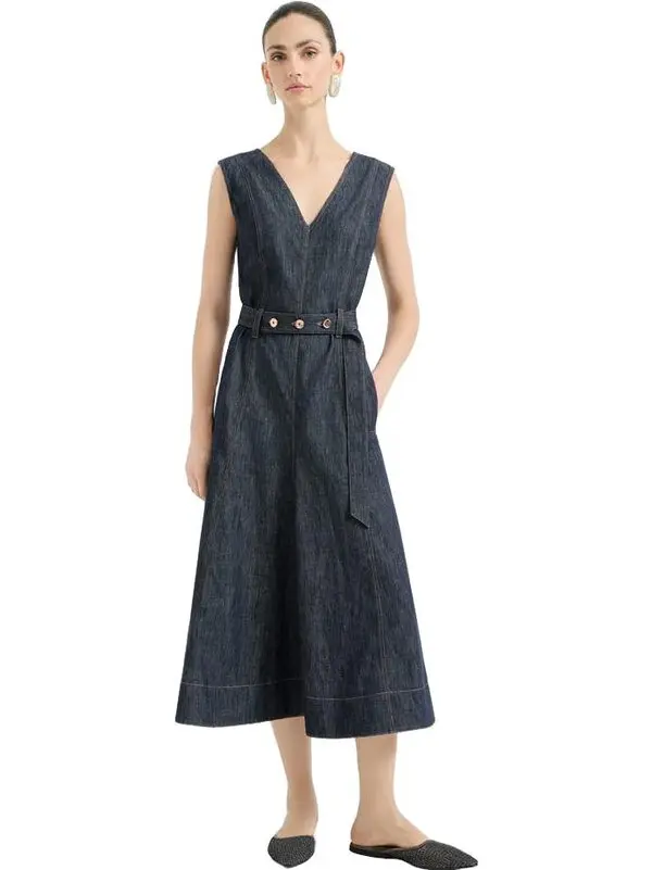 Brunello Cucinelli Twill Flared Dress - Denim