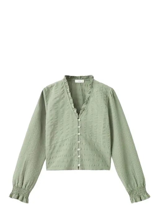 Mango Textured Cotton Button-up Shirt - Khaki Green