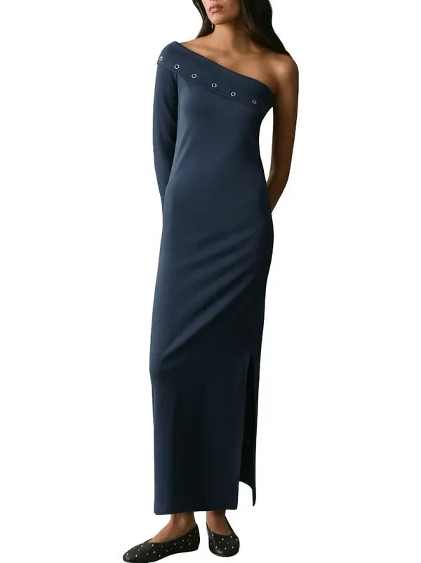Mango Asymmetric One-shoulder Body-con Dress - Navy