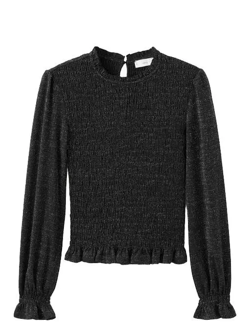 Mango Ruffle Long Sleeve Top - Black