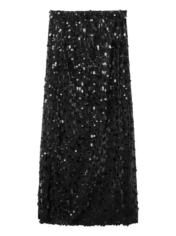 Mango Sequin Lace Skirt - Black