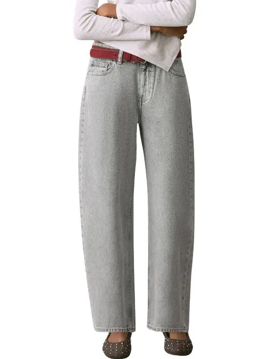 Mango Low Rise Barrel Jeans - Light Denim Grey