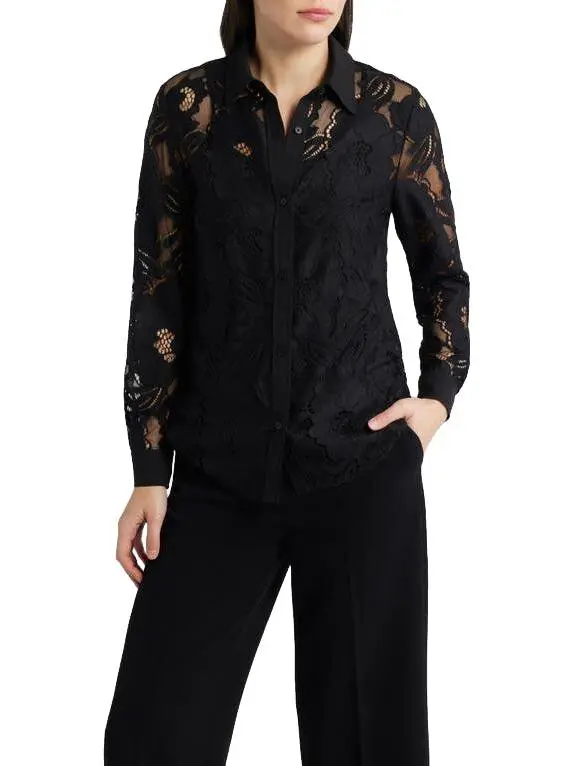 Anne Klein Lace Button-up Shirt - Anne Black