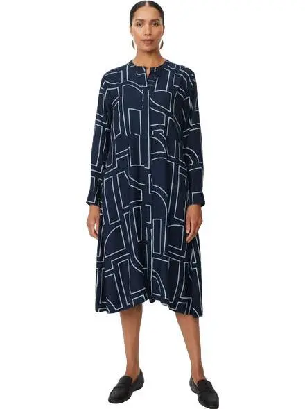 MASAI COPENHAGEN Nataly Long Sleeve A-line Midi Dress - Navy Blazer