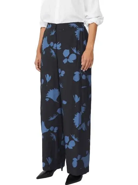 MASAI COPENHAGEN Parwanas Wide Leg Printed Trousers - Gray Blue
