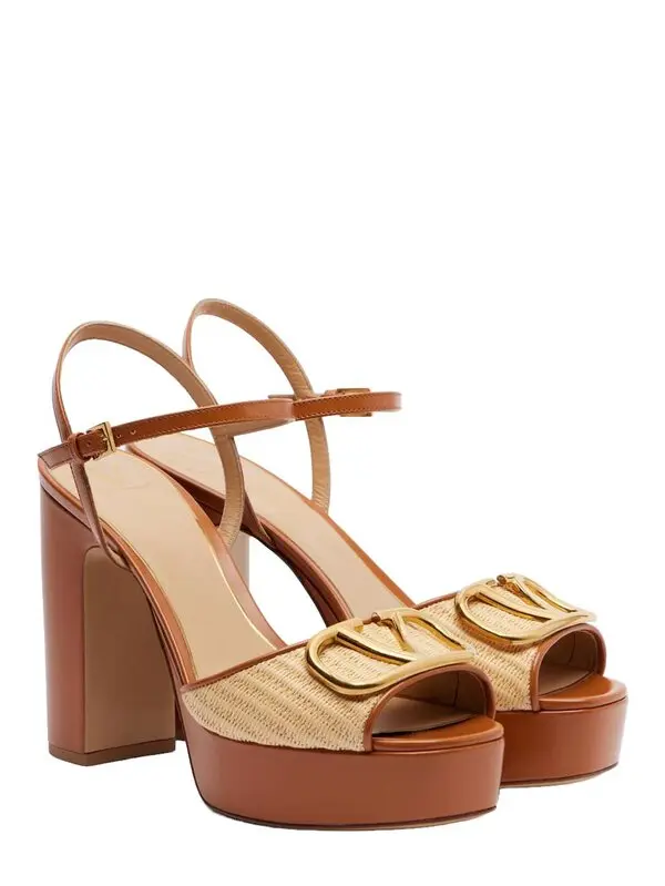 Valentino Garavani Vlogo Leather-trimmed Platform Sandals - Beige