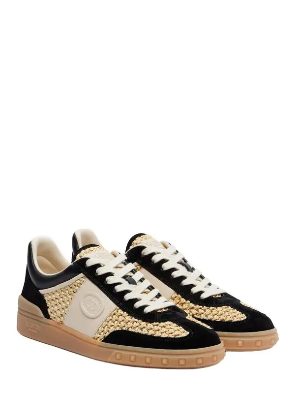 Valentino Garavani Vlogo Leather-trimmed Raffia Sneakers - Black