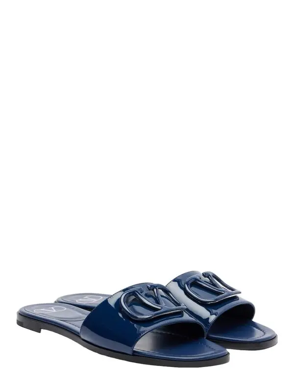 Valentino Garavani Vlogo Patent Leather Slides - Blue