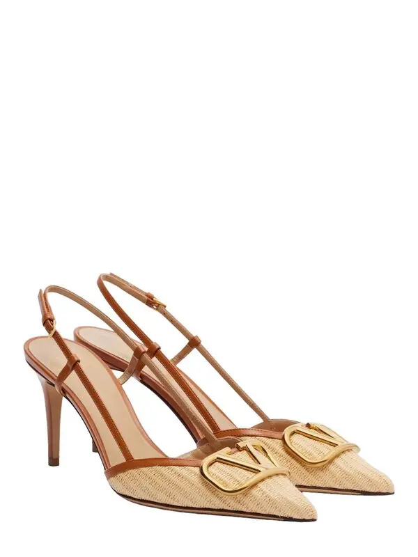Valentino Garavani Vlogo Leather-trimmed Slingback Pumps - Beige