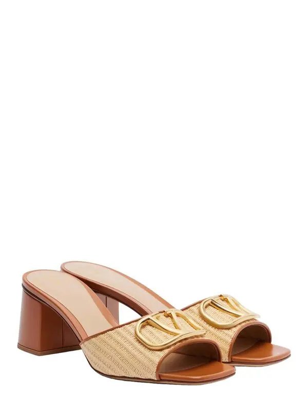 Valentino Garavani Vlogo Leather-trimmed Raffia Sandals - Beige