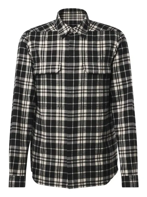 Rick Owens Temple Plaid Cotton Overshirt - Black