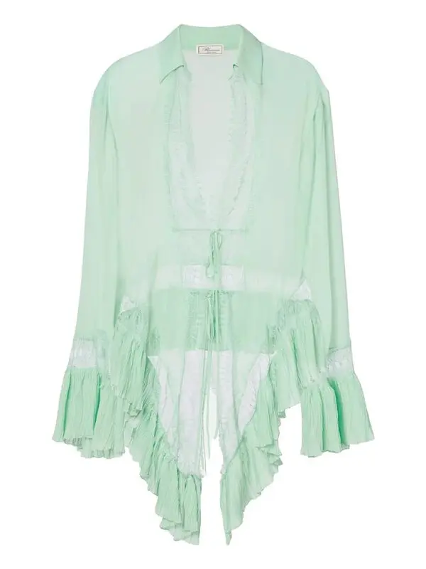 Blumarine Lace-trimmed Georgette Shirt - Green