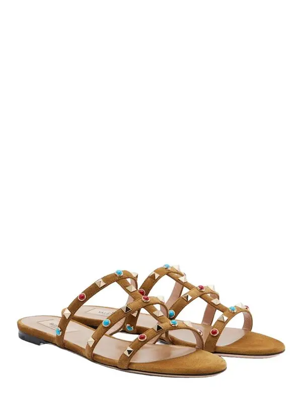 Valentino Garavani Embellished Suede Sandals - Beige