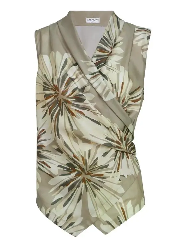 Brunello Cucinelli Floral-print Monili Vest - Neutrals