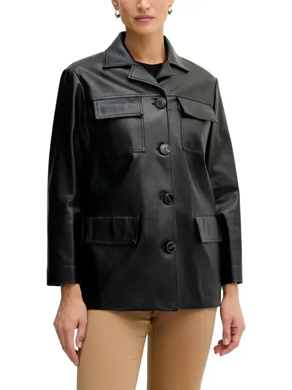 Sisley Pocketed Buttoned Shirt Jacket - Black