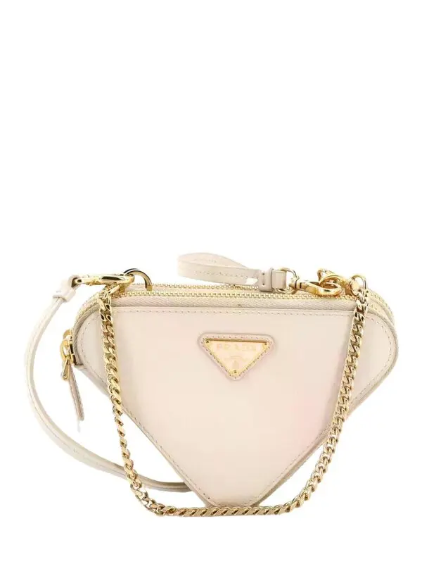 Prada Triangle Double Zip Pouch With Chain - Neutrals