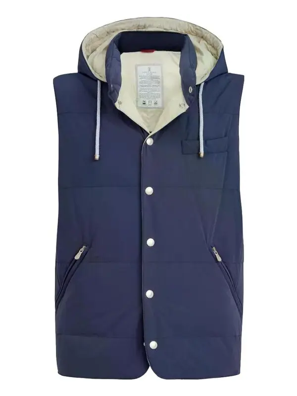 Brunello Cucinelli Quilted Gilet With Detachable Hood - Blue