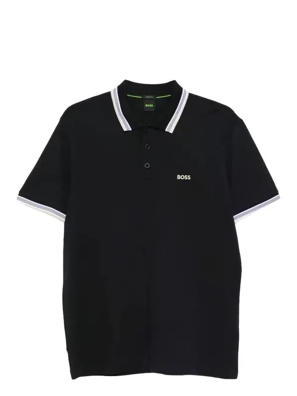 BOSS Striped-collar Polo Shirt - Black