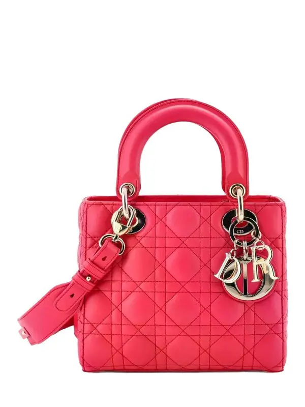 Dior Lady Chain Bag Cannage Quilt Patent Mini Satchel - Pink