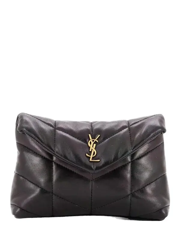 Saint Laurent Loulou Puffer Leather Small Clutch Bag - Black