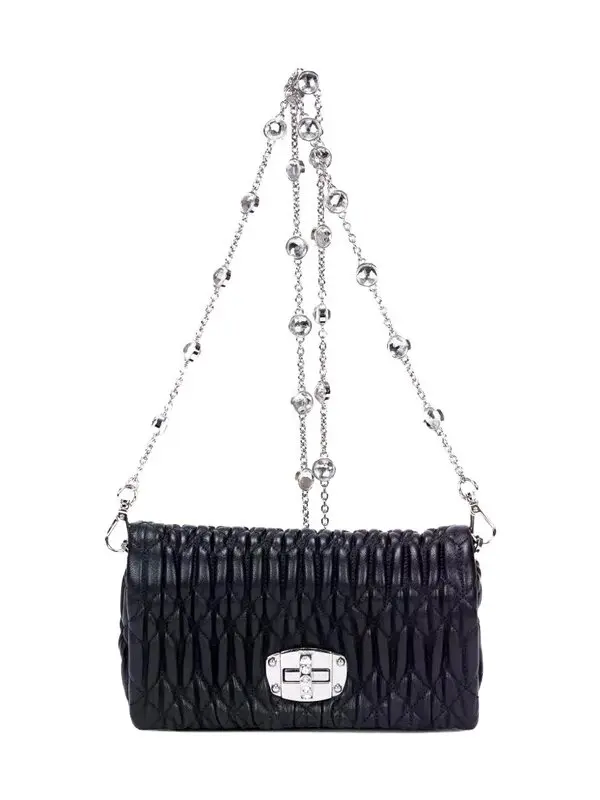Miu Miu Cloqué Crystal-embellished Clutch Bag With Chain Strap - Black