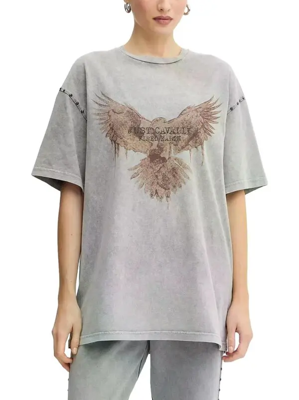 Just Cavalli Stud-embellished Printed T-shirt - Grey