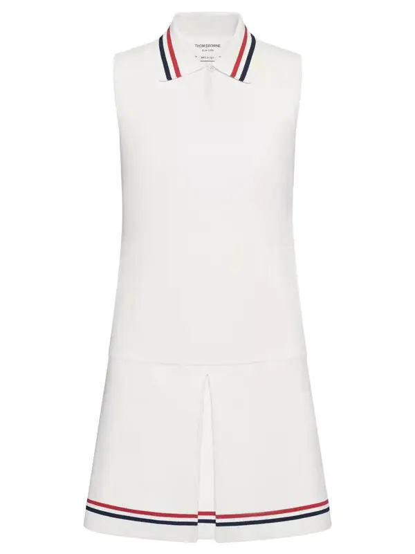 Thom Browne Stripe Pleated Tennis Mini Dress - White