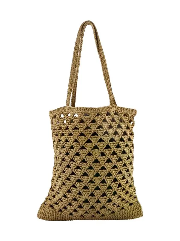 Prada Triangle Logo Open Raffia Tote Bag - Green