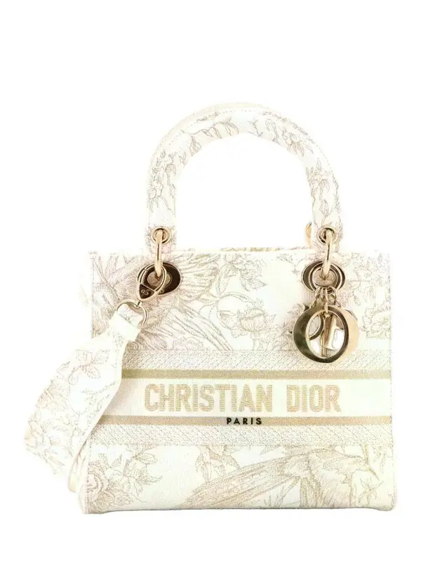 Dior Lady D-lite Embroidered Canvas Satchel - Neutrals