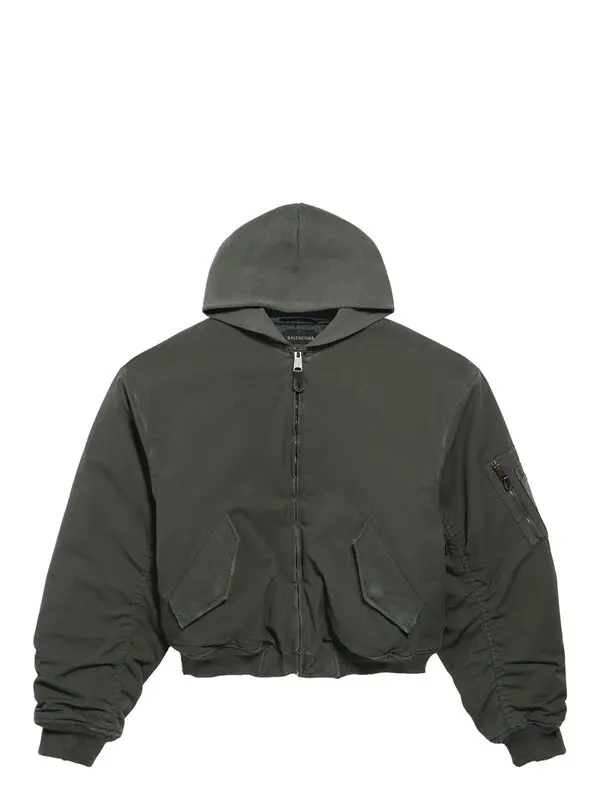 Balenciaga Hooded Standard Bomber Jacket - Grey & Silver