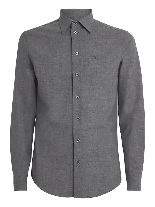 Emporio Armani Stretch-wool Logo Shirt - Grey