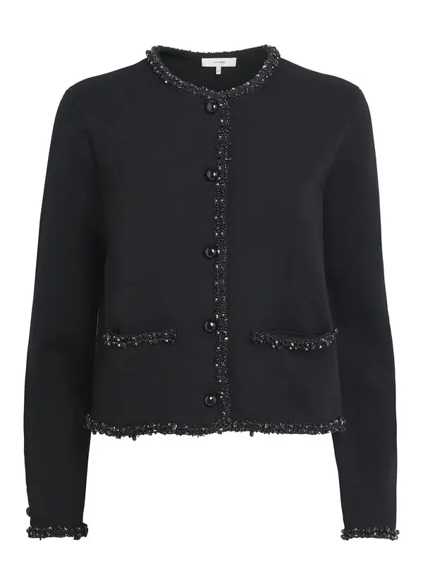 FRAME Wool-blend Beaded Cardigan - Black