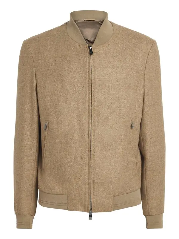 Corneliani Silk-virgin Wool Bomber Jacket - Beige