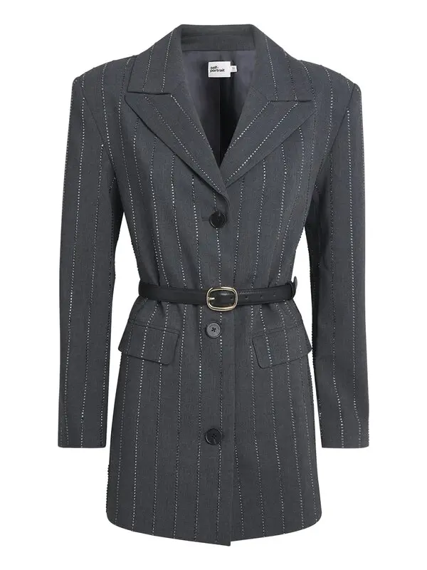 SELF-PORTRAIT Embellished Pinstripe Blazer - Grey