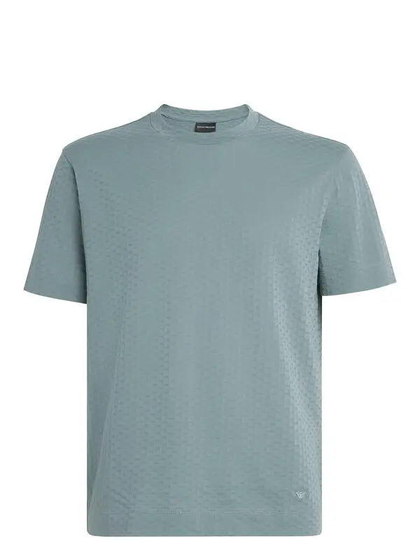 Emporio Armani Cotton-jersey Jacquard T-shirt - Blue