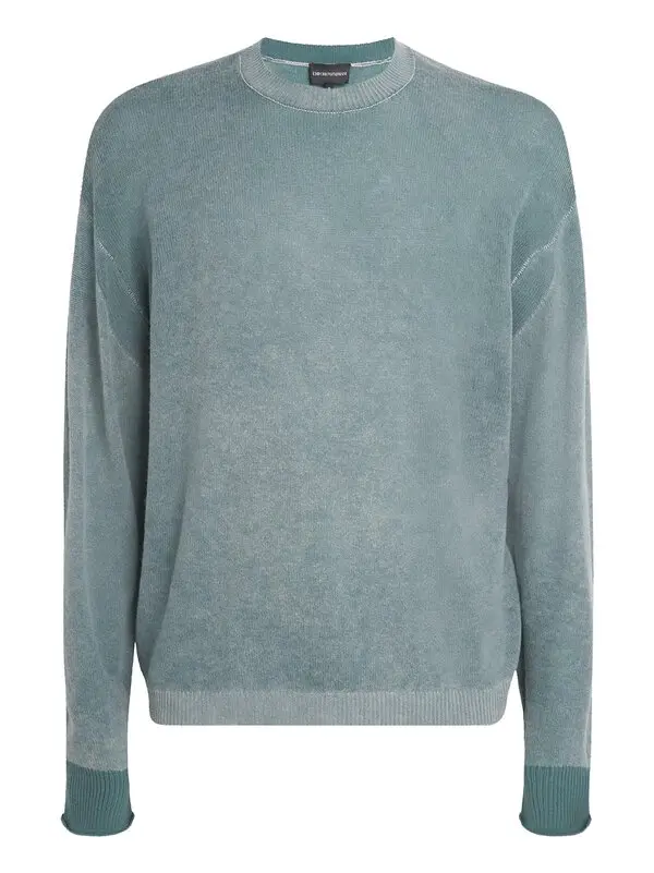 Emporio Armani Wool-cashmere Contrast-stitch Sweater - Blue