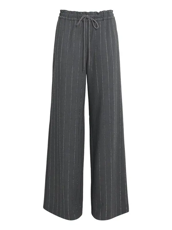 SELF-PORTRAIT Embellished Pinstripe Wide-leg Trousers - Grey