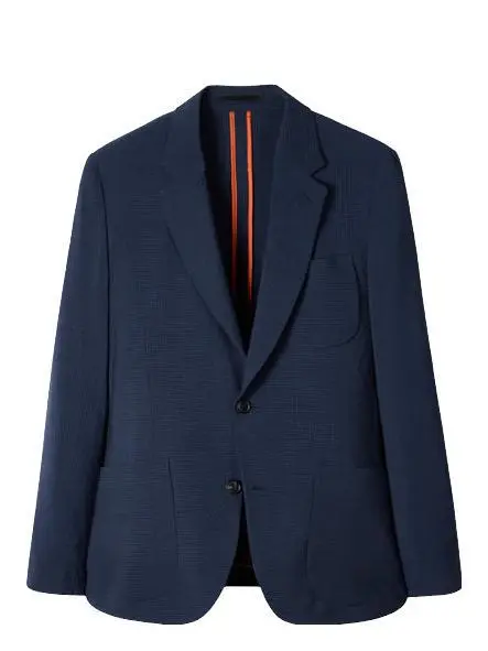 Paul Smith Navy Stretch-wool Seersucker Check Blazer - Blue