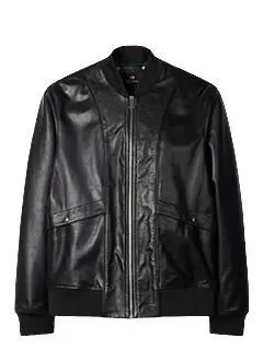 Paul Smith Leather Zip-front Bomber Jacket - Black