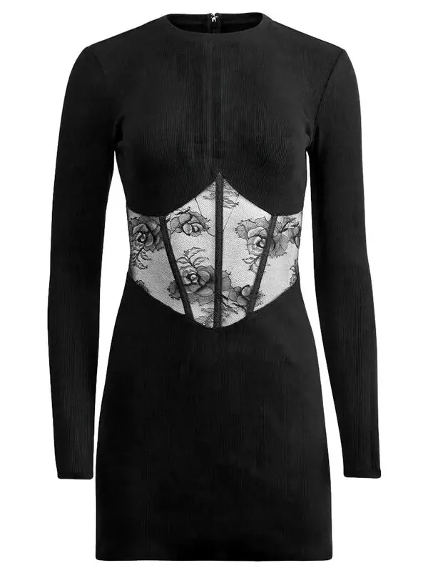 FLEUR DU MAL Bouquet Lace Boned Midi Dress - Black