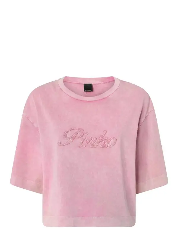 Pinko Cropped T-shirt With Logo Embroidery - Pink