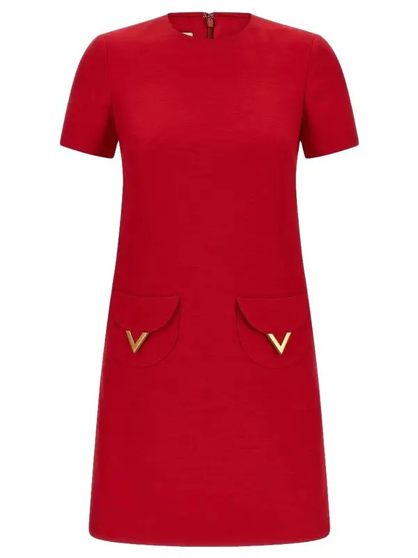 Valentino Garavani Vlogo Signature Wool And Silk Dress - Red