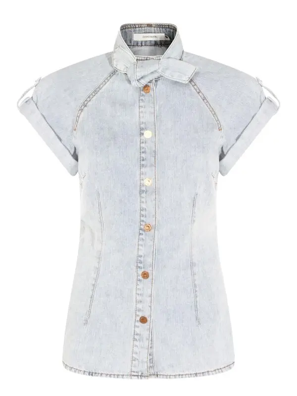 Zimmermann Bow-tie Denim Top - Sky Blue