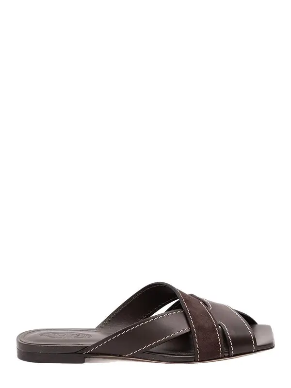 TOD'S Leather Flat Sandals - Brown